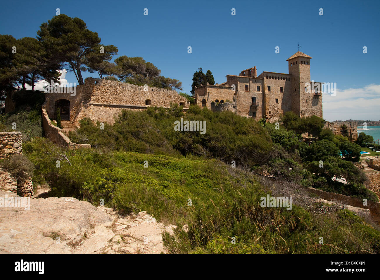 Beach and Castle of Tamarit, Altafulla, Tarragones, Tarragona, Spain ...