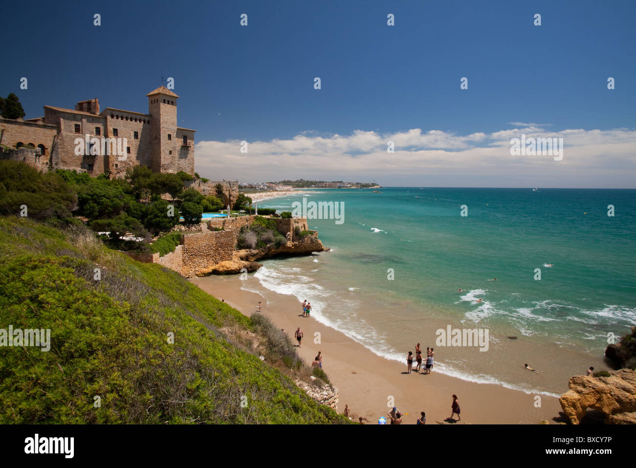 Beach and Castle of Tamarit, Altafulla, Tarragones, Tarragona, Spain ...