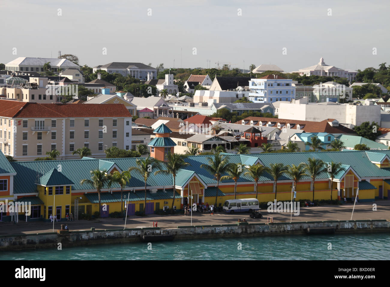 Aerial view, taken from a cruise ship, of Nassau, capital of the ...