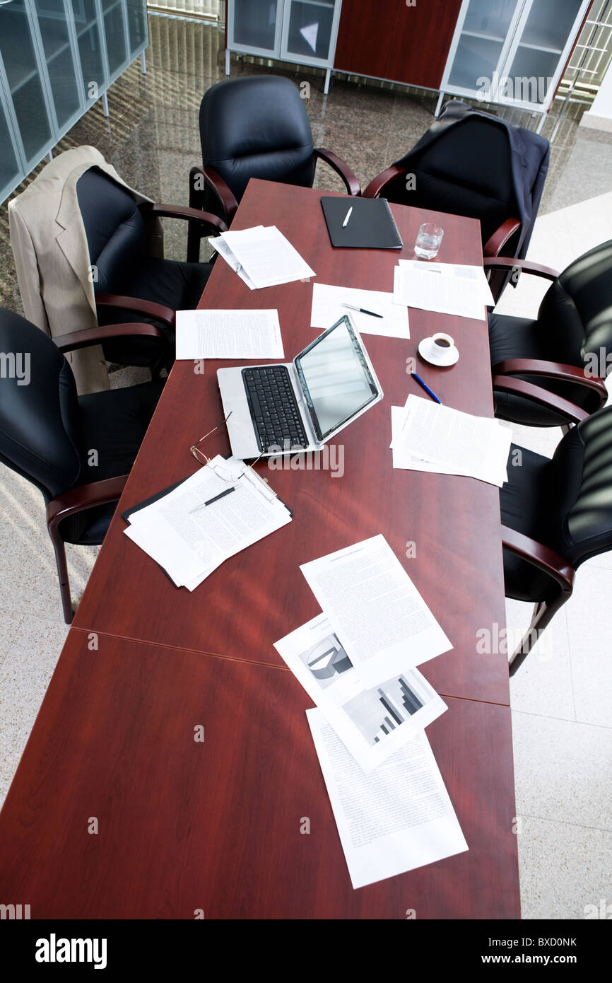 Image of black chairs around the table in the boardroom Stock Photo - Alamy