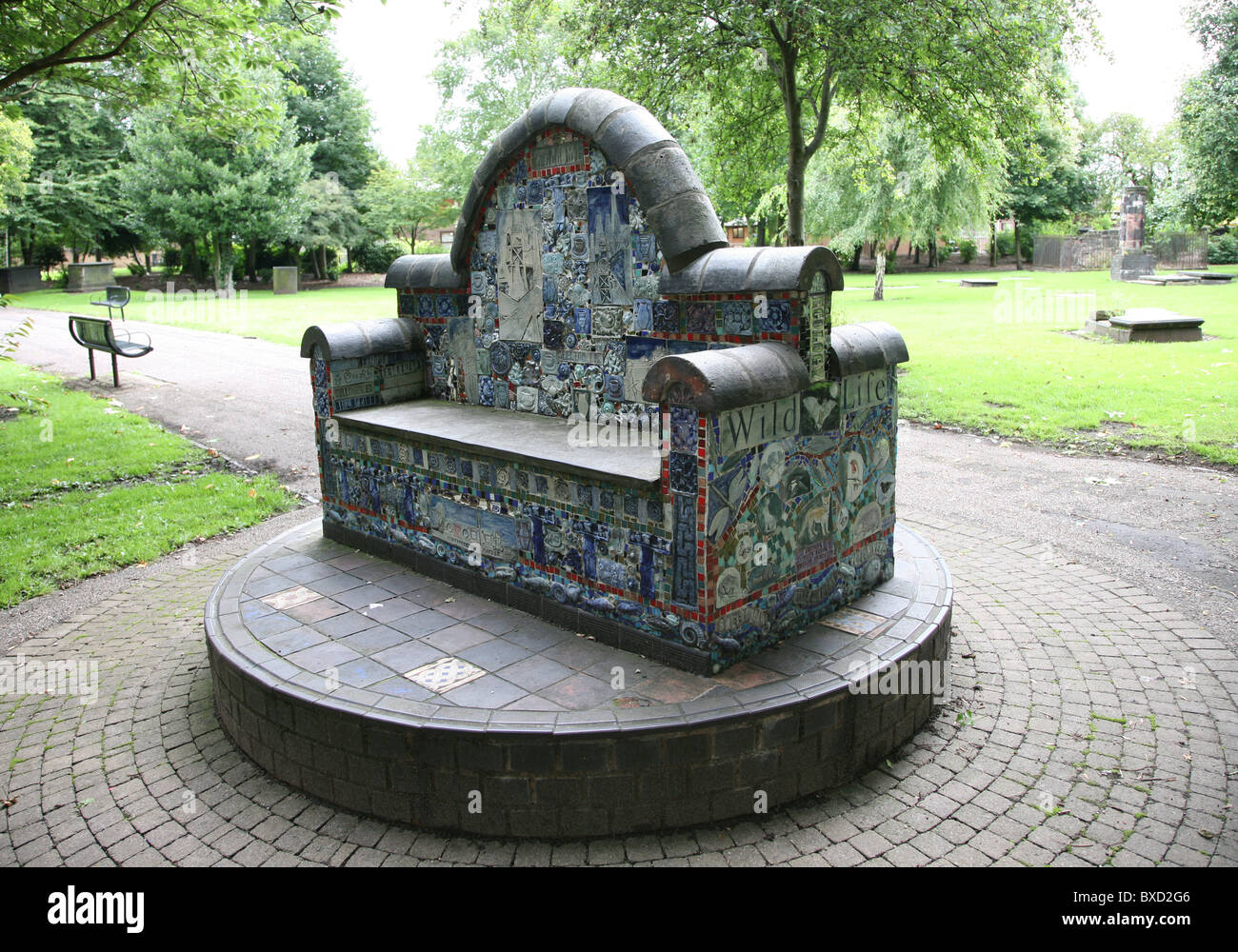 St. Peter's community mosaic, a ceramic seat or bench in the churchyard ...
