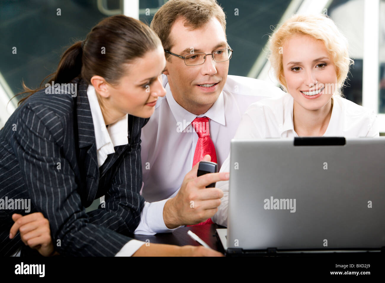 Portrait of confident boss giving an instructions to his colleagues ...