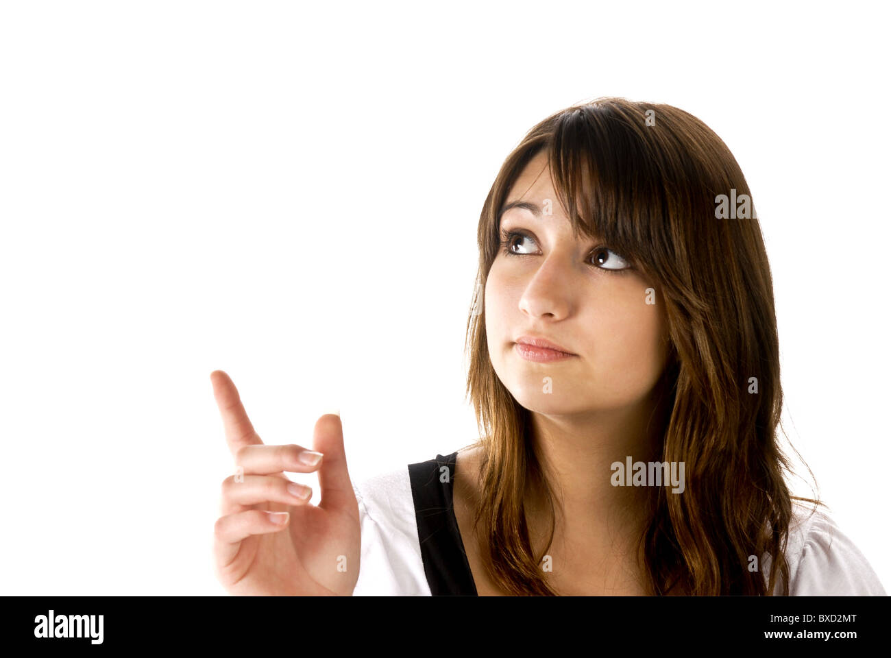 Young woman pointing with her finger Stock Photo - Alamy