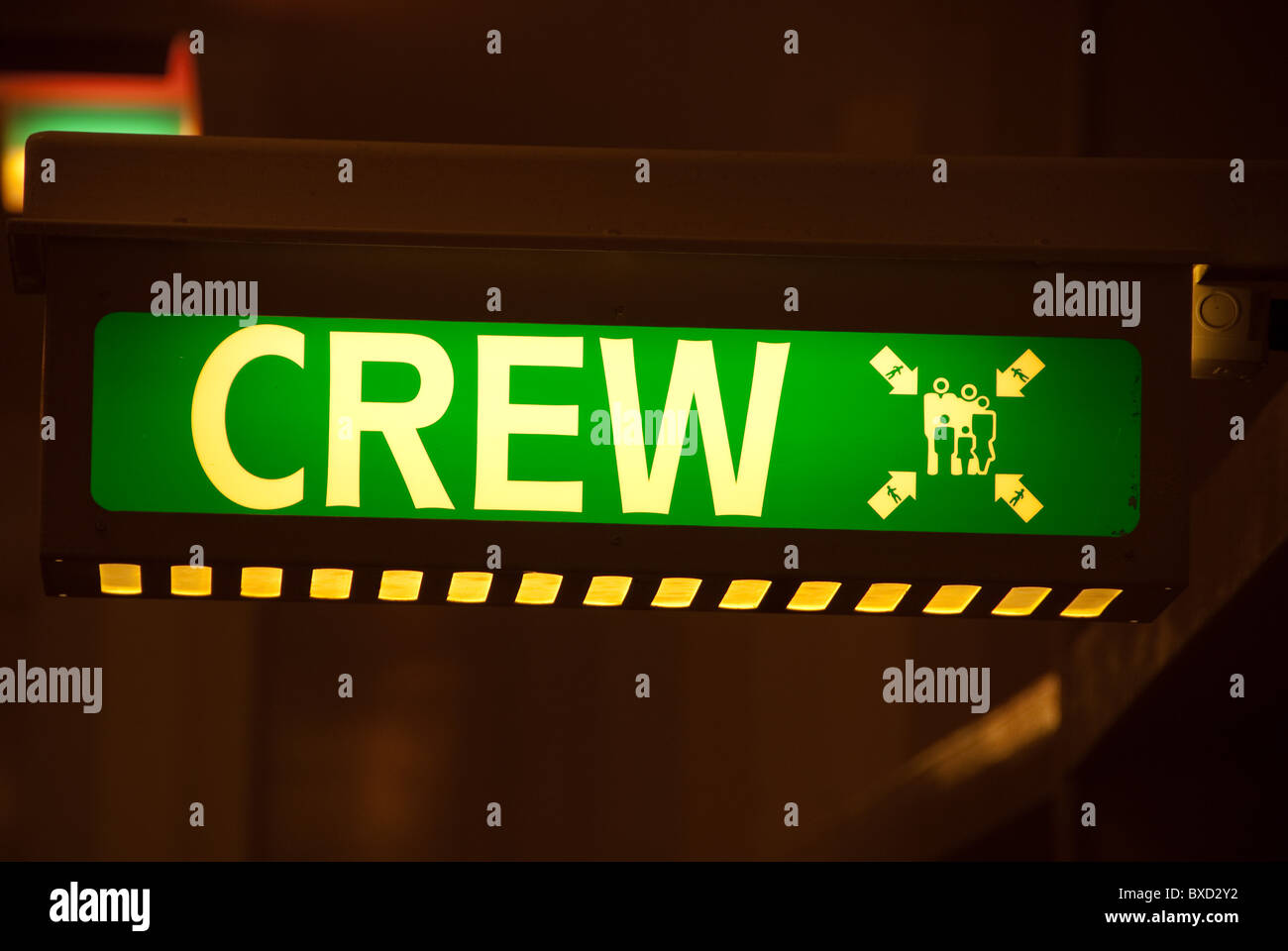 Sign indicating "Crew Stock Photo - Alamy