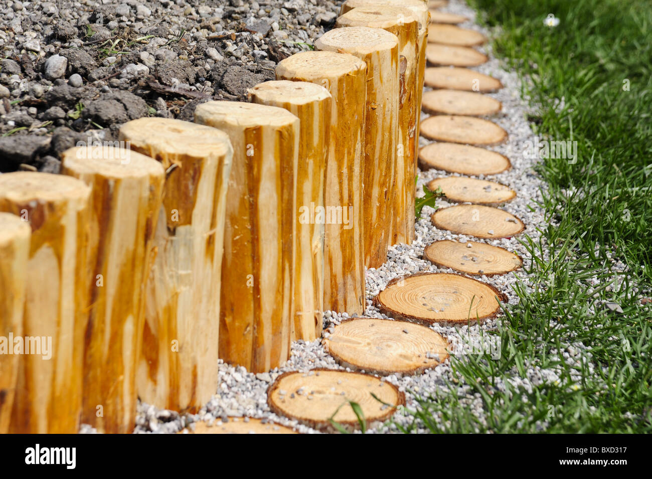 wooden border for flowers, grass Stock Photo - Alamy