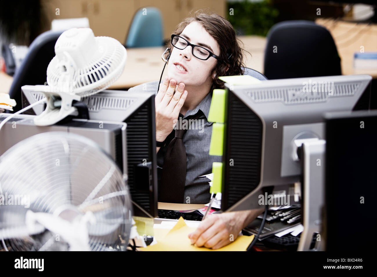 young Call center office frustration stress work Stock Photo - Alamy