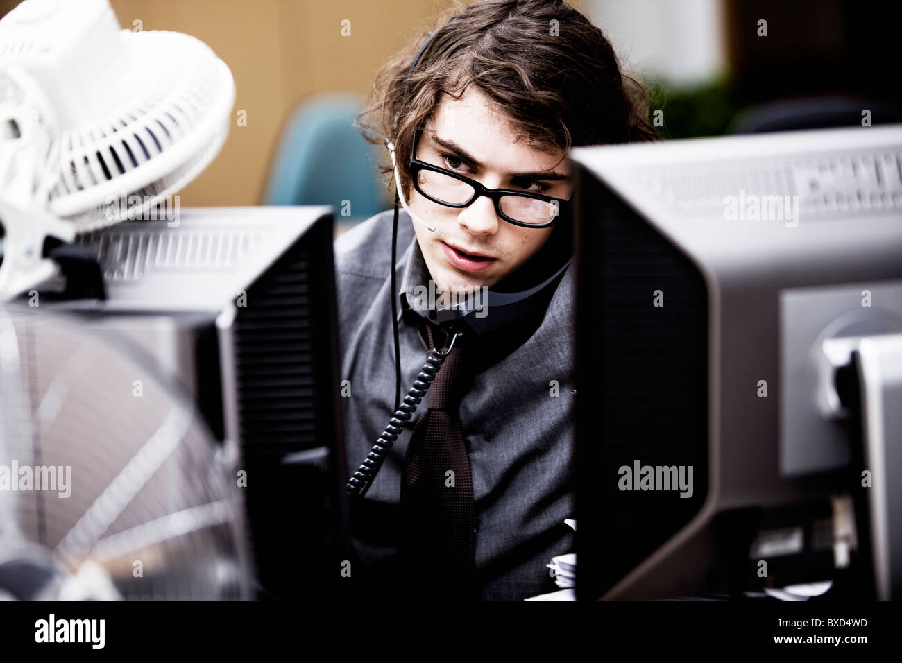 young Call center office frustration stress work Stock Photo - Alamy