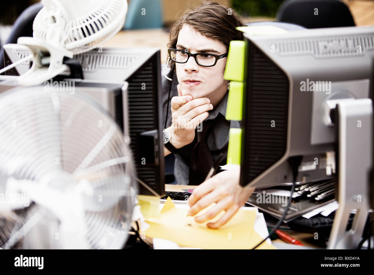 young Call center office frustration stress work Stock Photo - Alamy