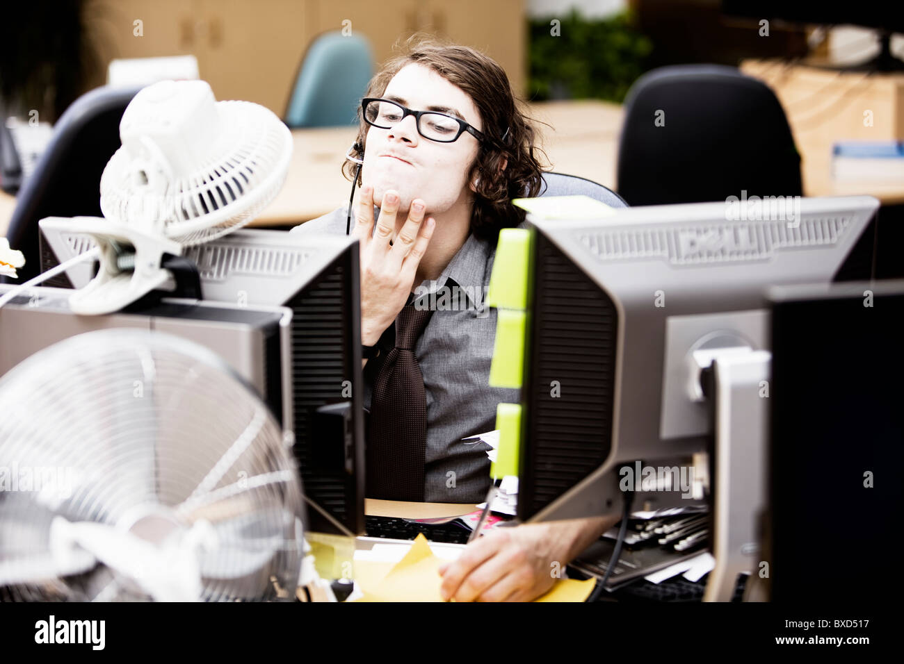 young Call center office frustration stress work Stock Photo - Alamy