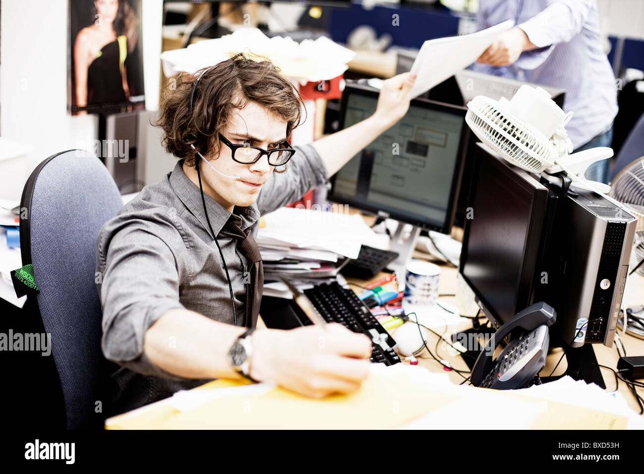 young Call center office frustration stress work Stock Photo - Alamy