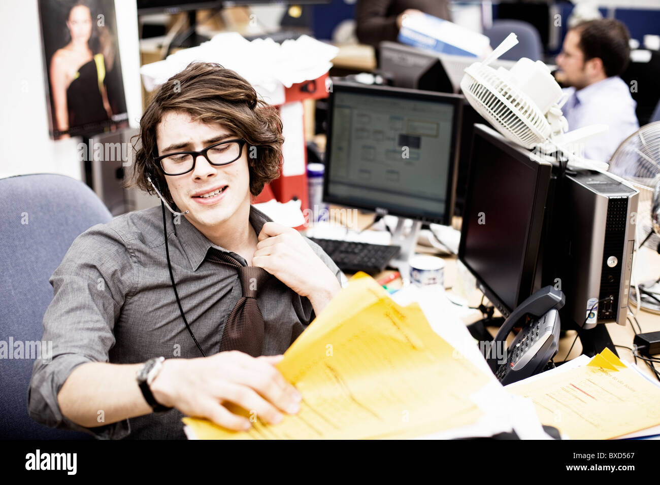 young Call center office frustration stress work Stock Photo - Alamy