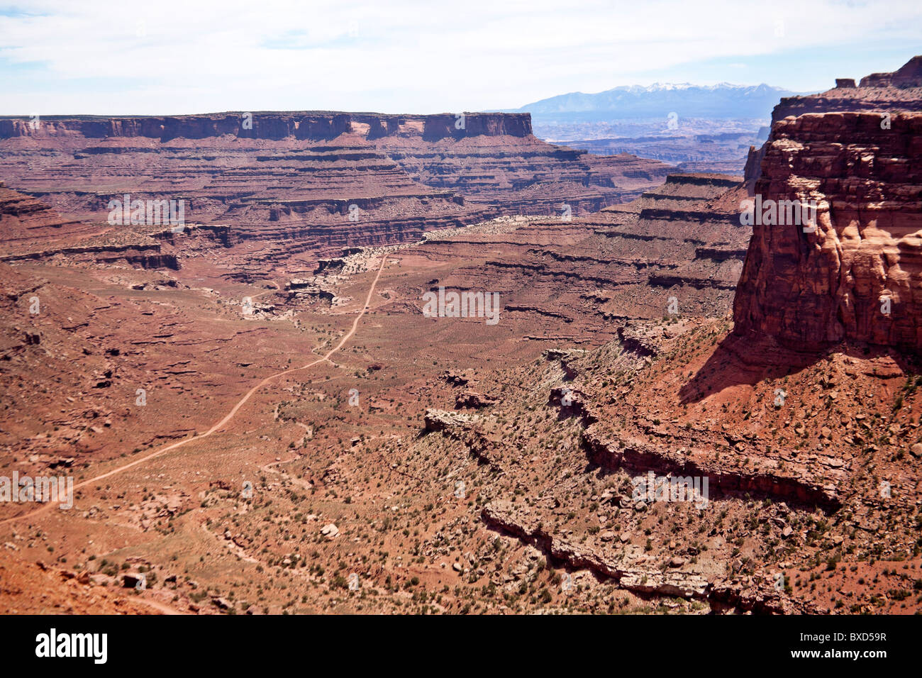 Looking over the 4x4 road of the White Rim trail in Utah Stock Photo ...