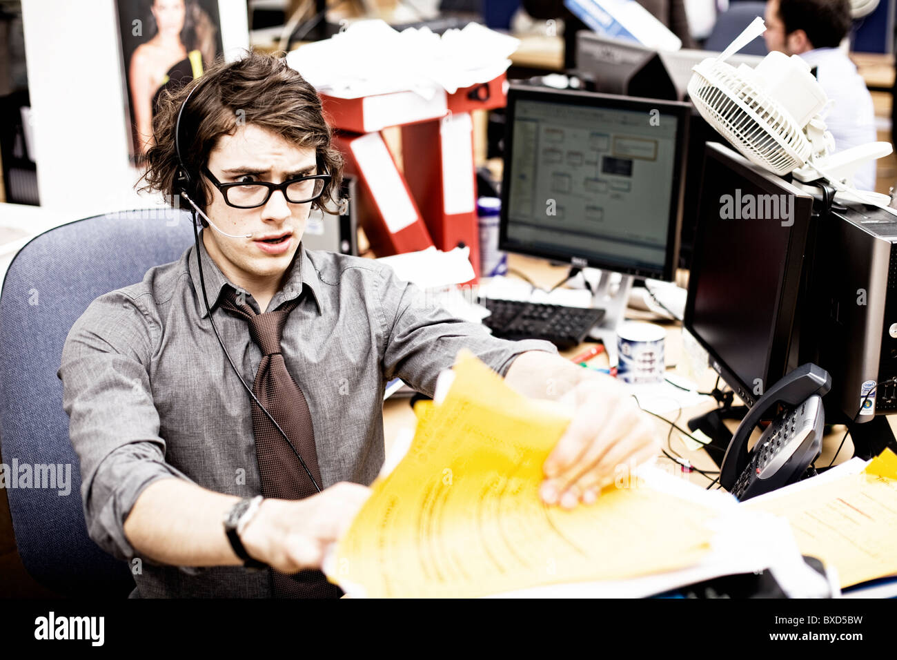 young Call center office frustration stress work Stock Photo - Alamy