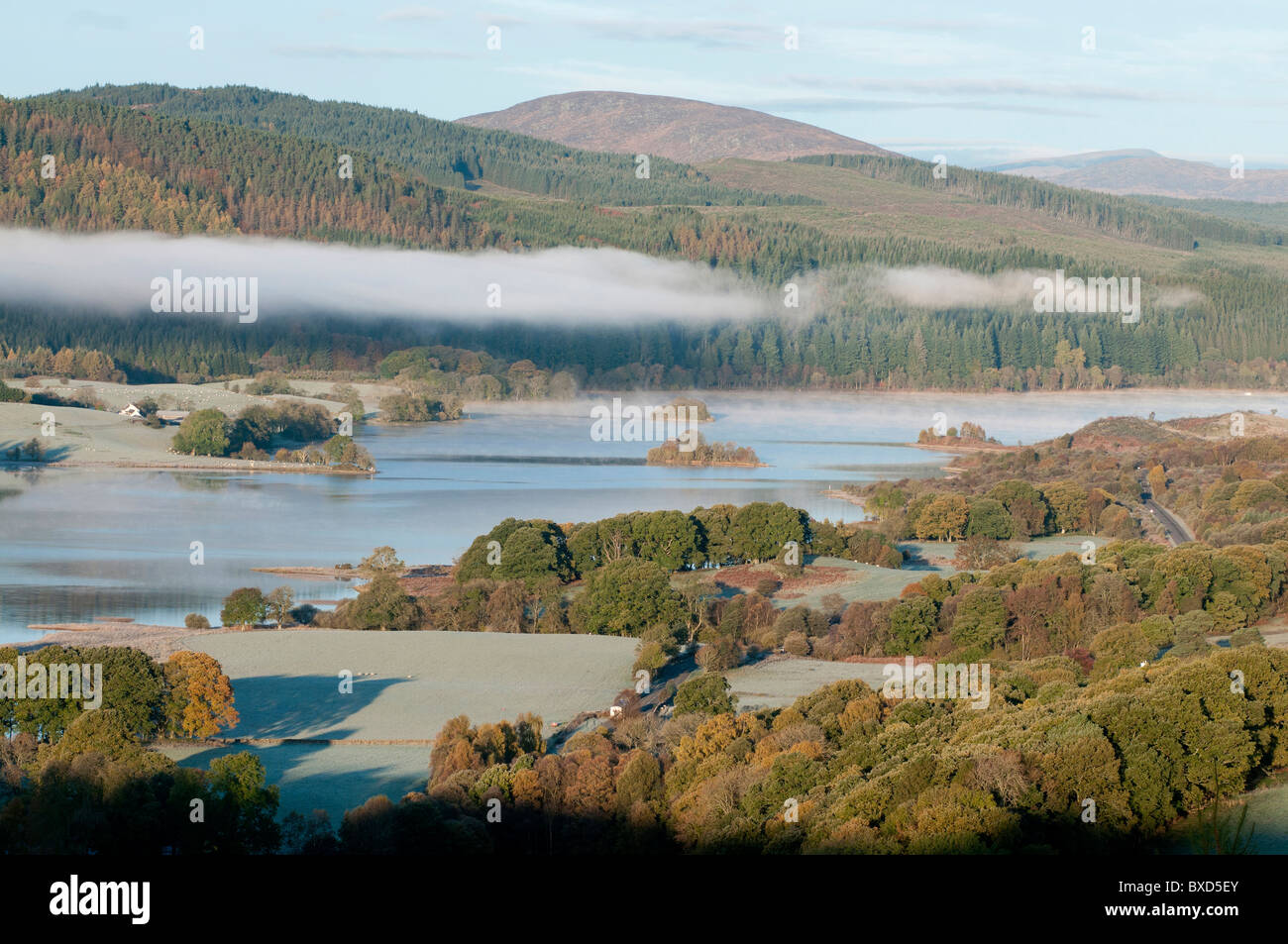 View of Loch ken with early morning lingering mist from Parton ...