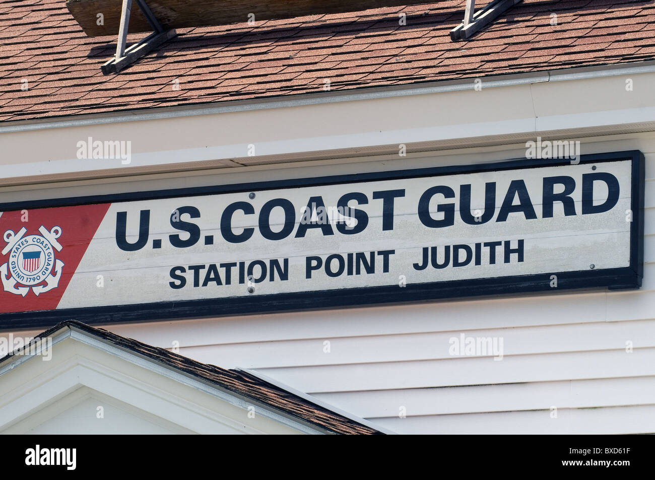 Sign designating Point Judith lighthouse Stock Photo - Alamy