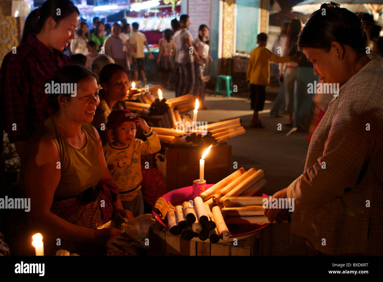 selling rice in bamboo stick in myanmar Stock Photo - Alamy