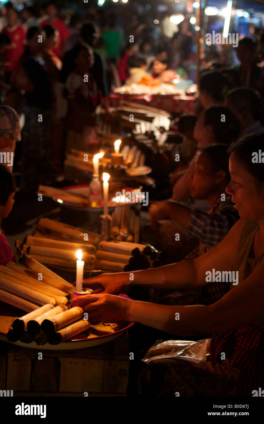 selling rice in bamboo stick in myanmar Stock Photo - Alamy