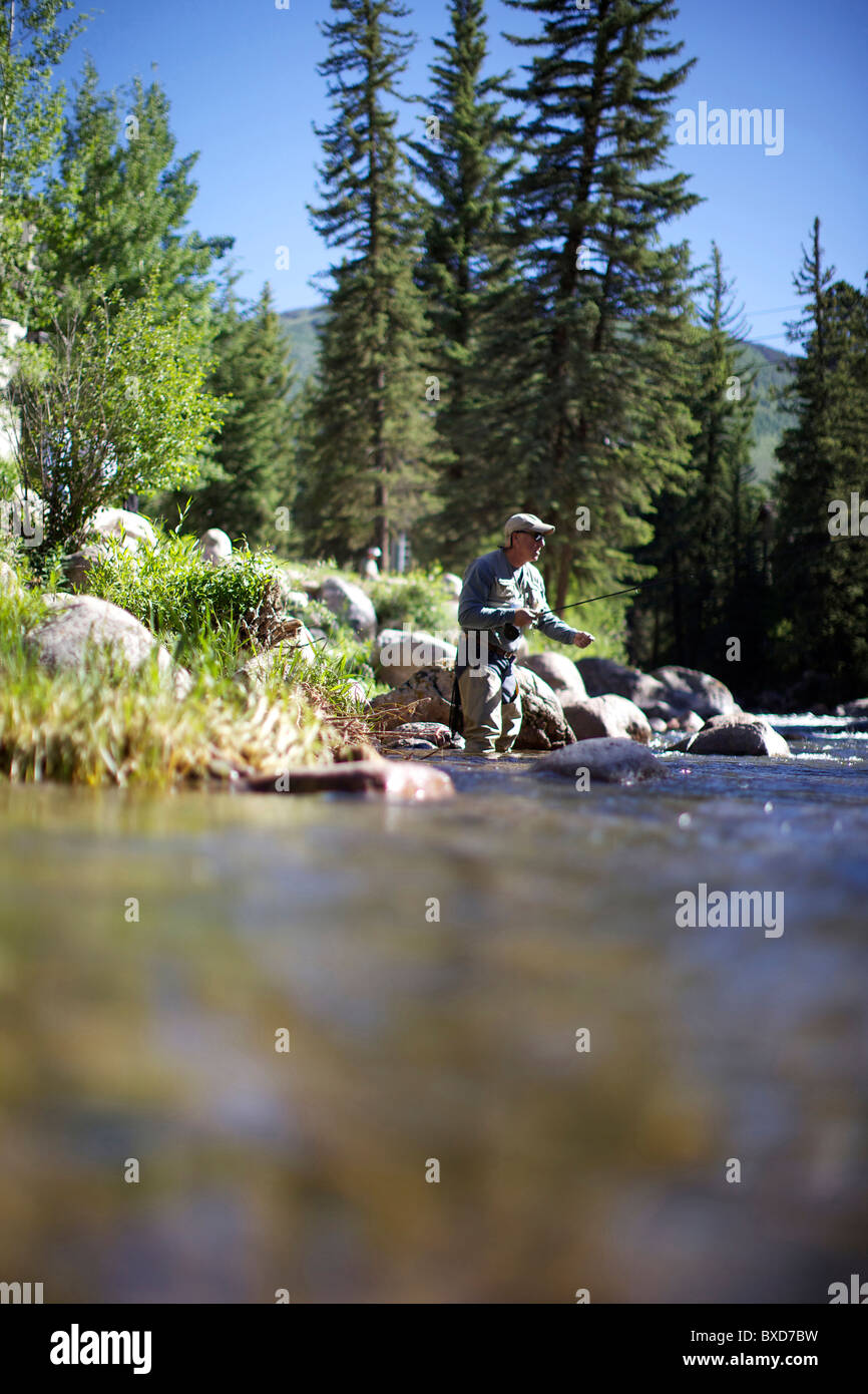 Fisherman goes fly fishing at a river in Vail Stock Photo - Alamy