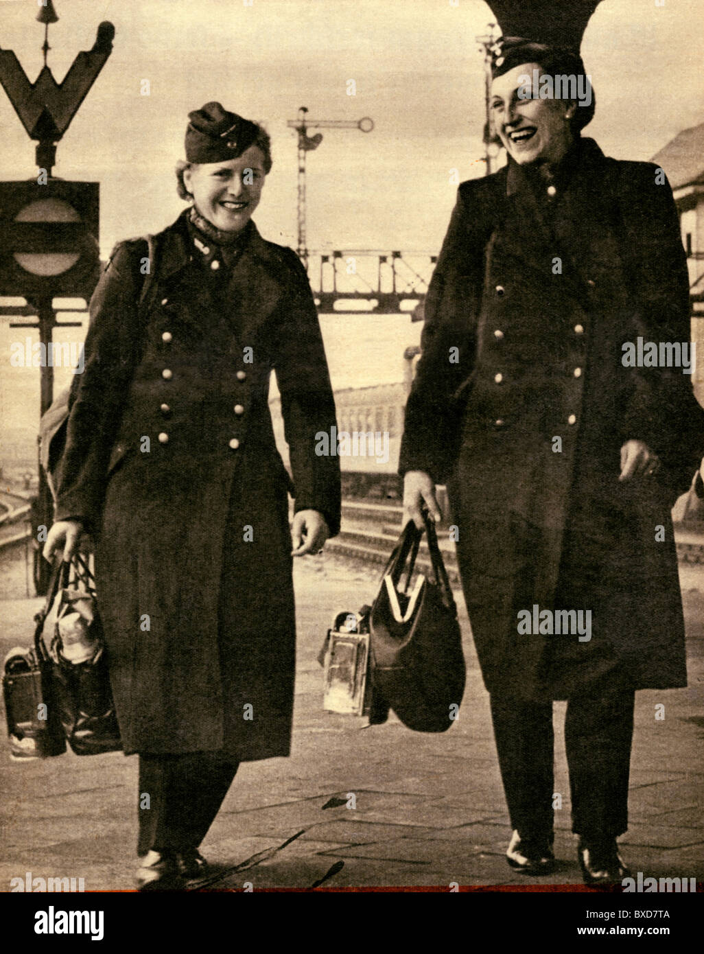people, women, 1940s, Germany, female train conductors returning from ...