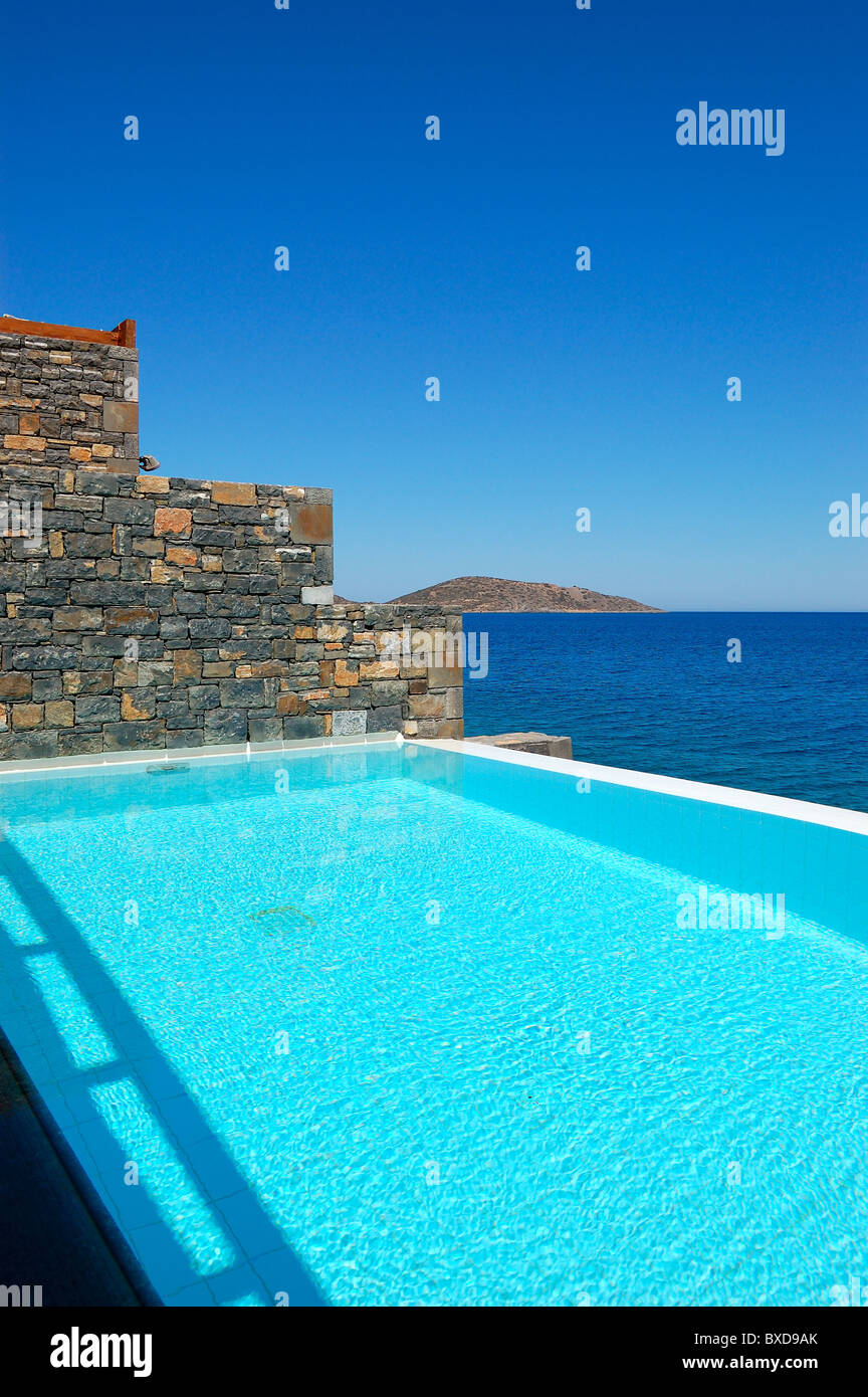 Swimming pool by luxury villa, Crete, Greece Stock Photo - Alamy