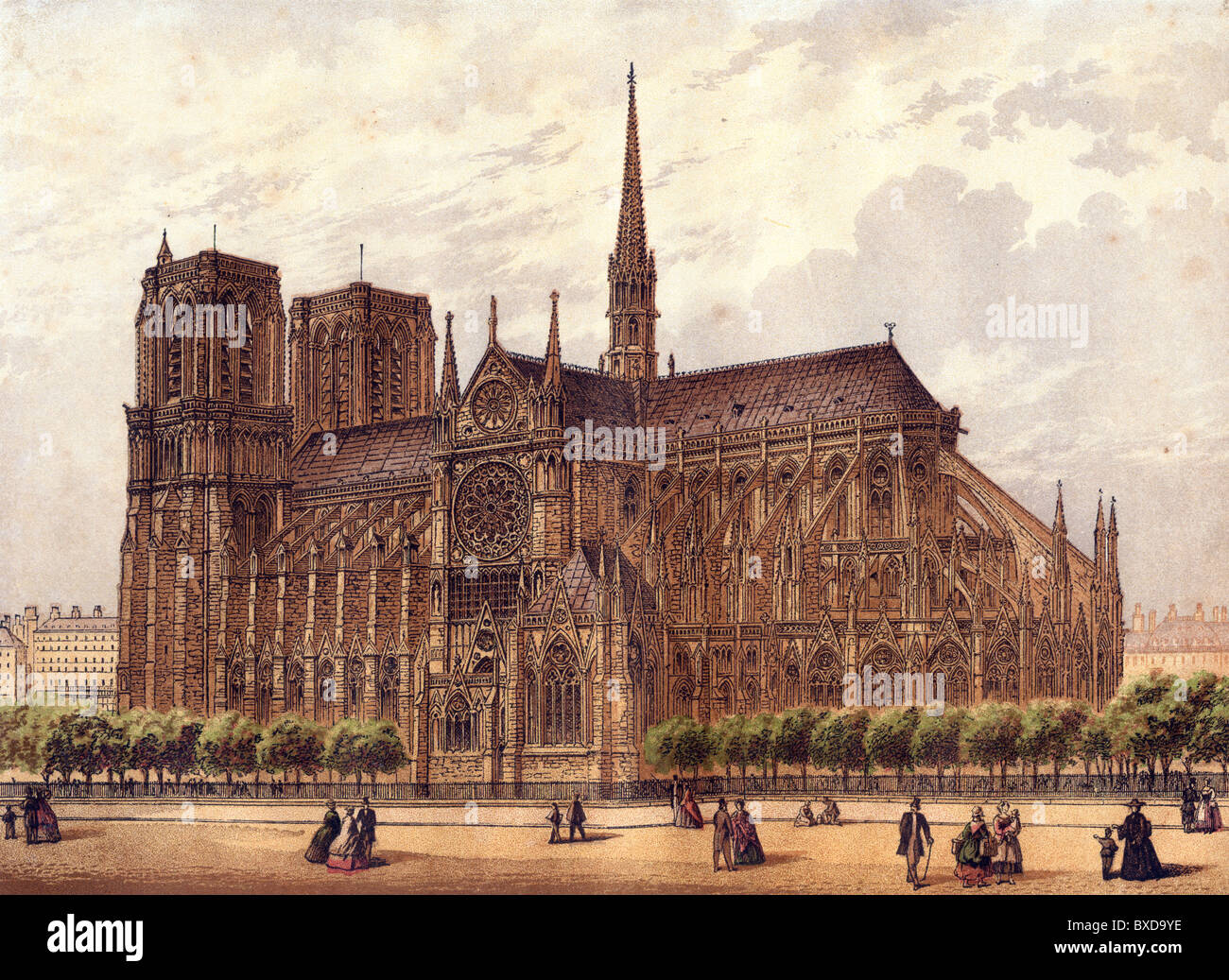 Notre Dame Cathedral, Paris, France, 19th century; colour lithograph ...