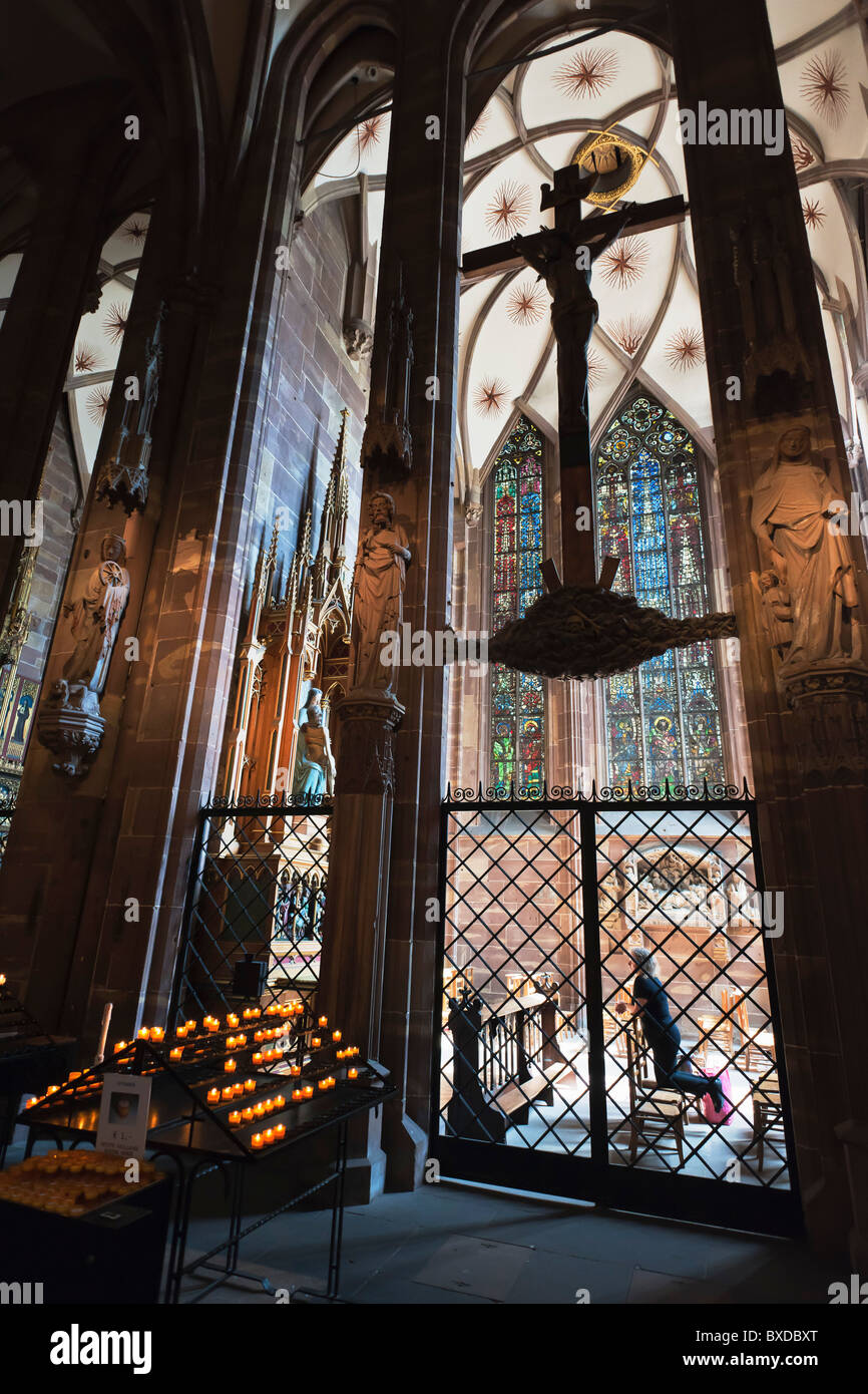 St Catherine chapel, lady praying, Notre-Dame gothic cathedral 14th ...