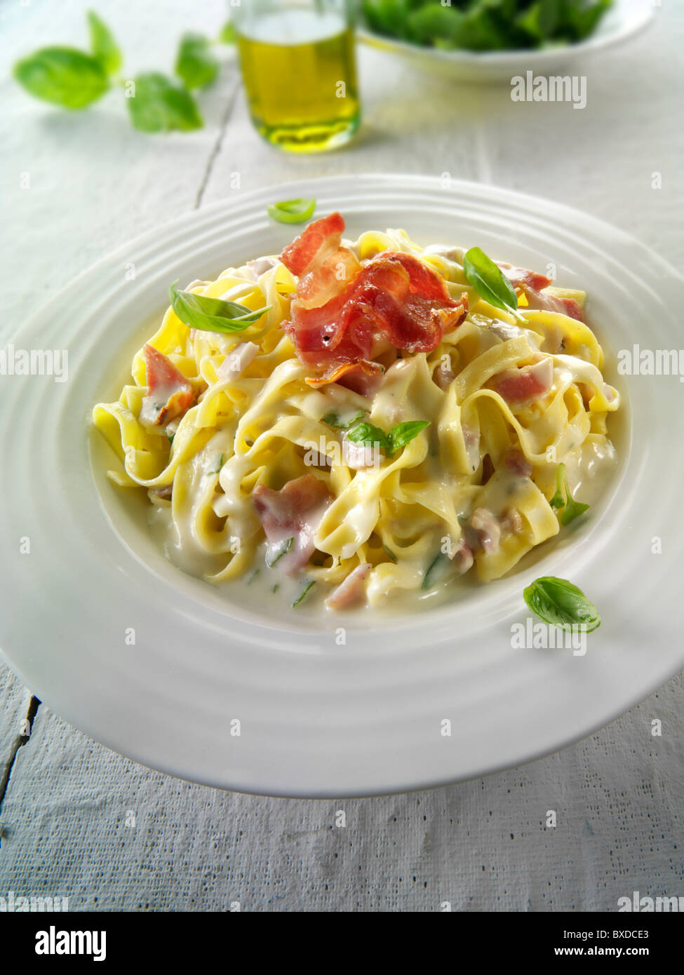 Italian pasta carbonara with pancetta Stock Photo - Alamy