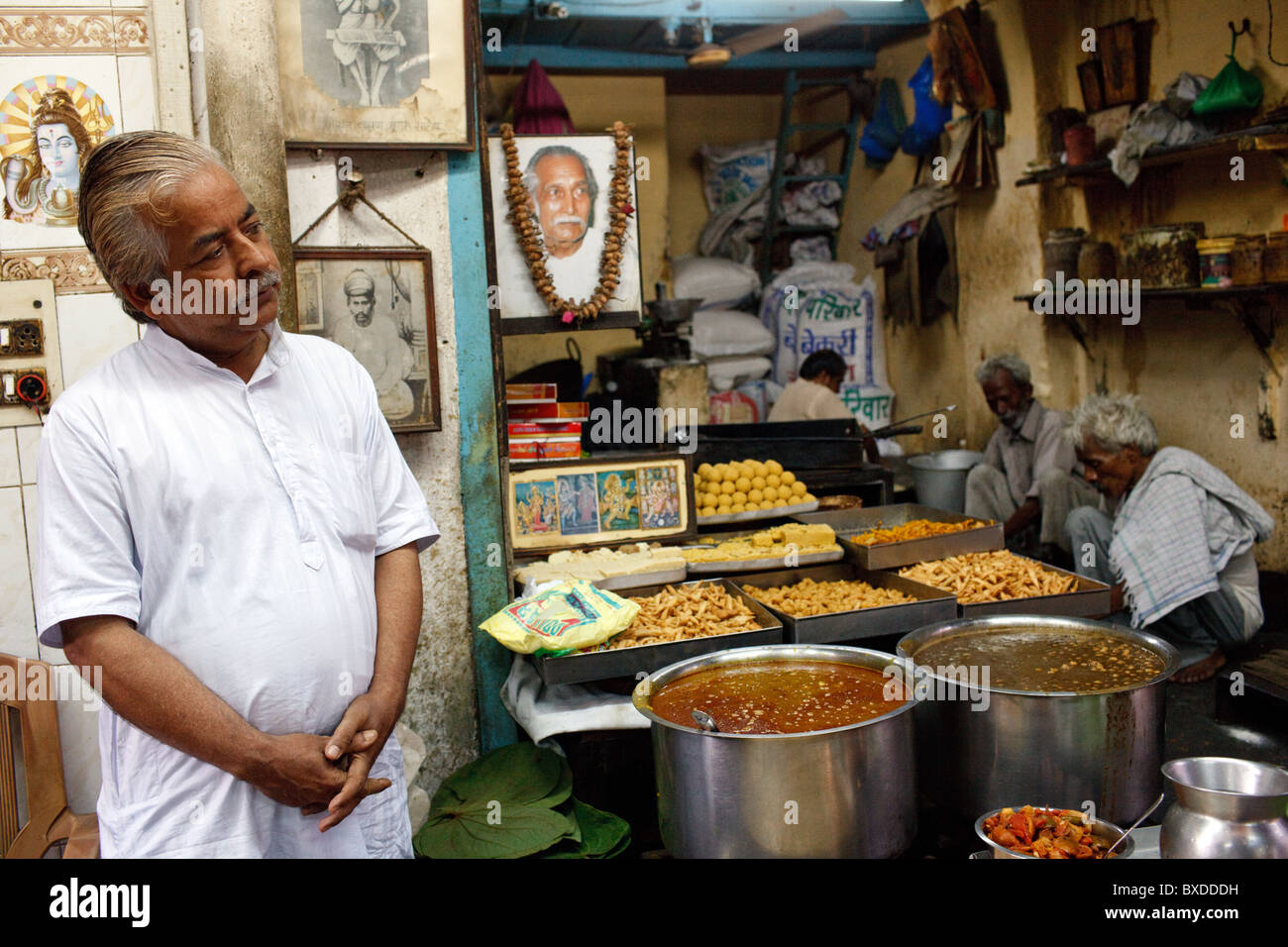 Early morning food preparations in a small restaurant in Haridwar ...