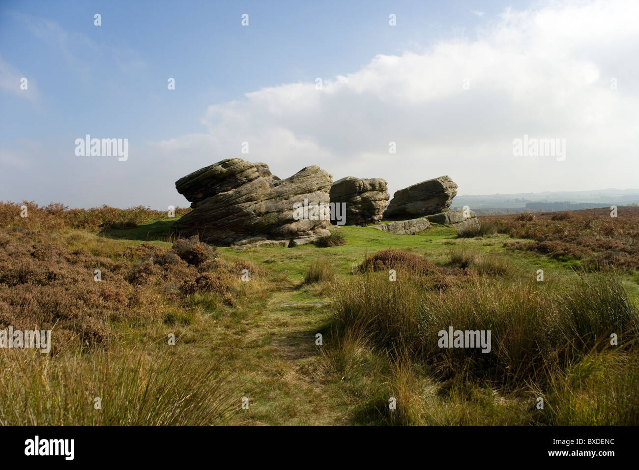 The Three Ships Rocks on Birchen Edge near Baslow in Derbyshire Stock ...