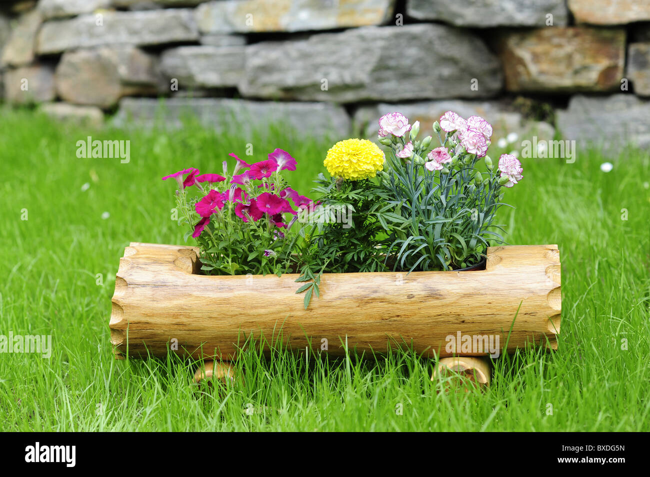 wooden flower pot, terrace Stock Photo - Alamy