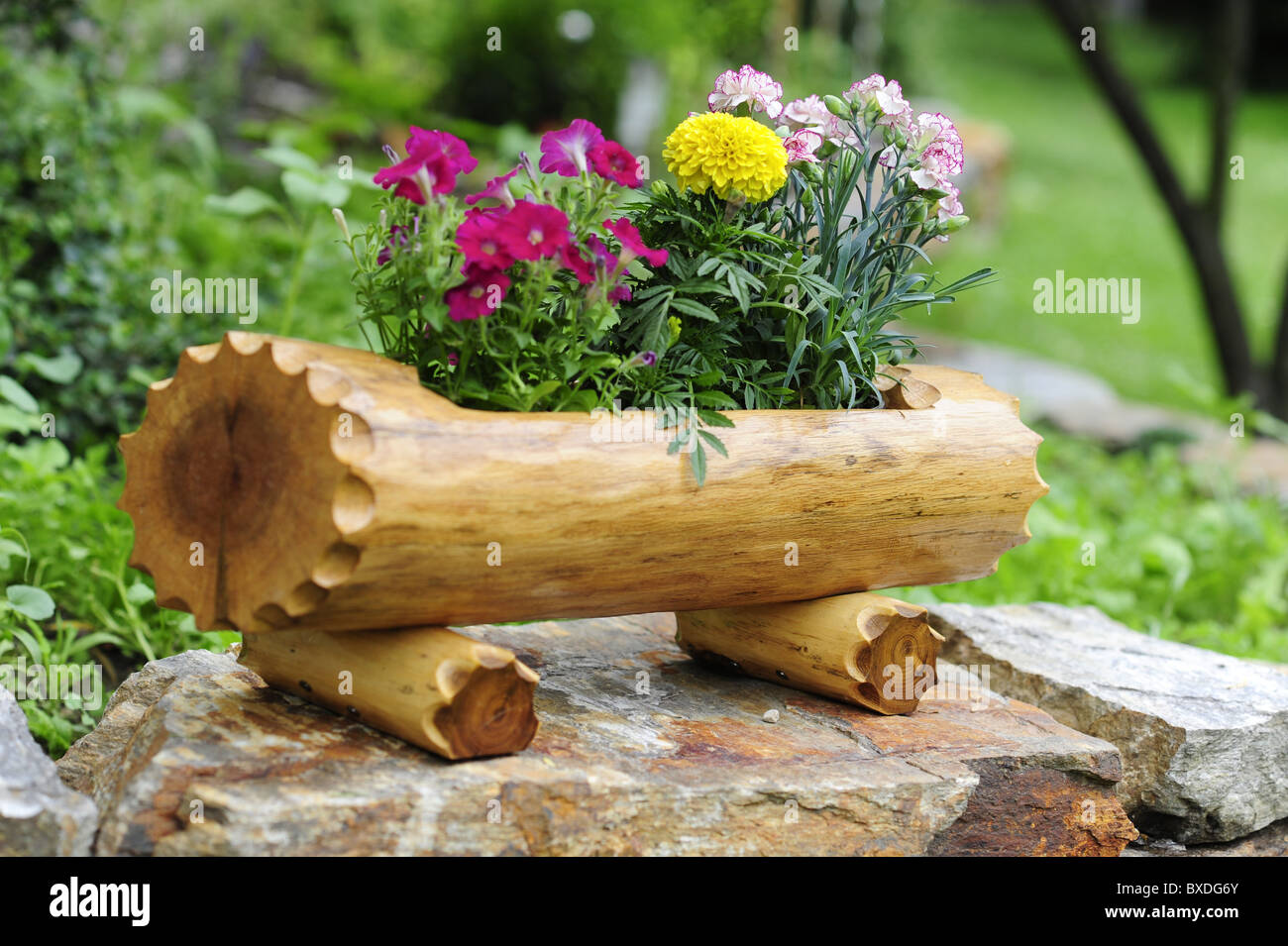 wooden flower pot, terrace Stock Photo - Alamy