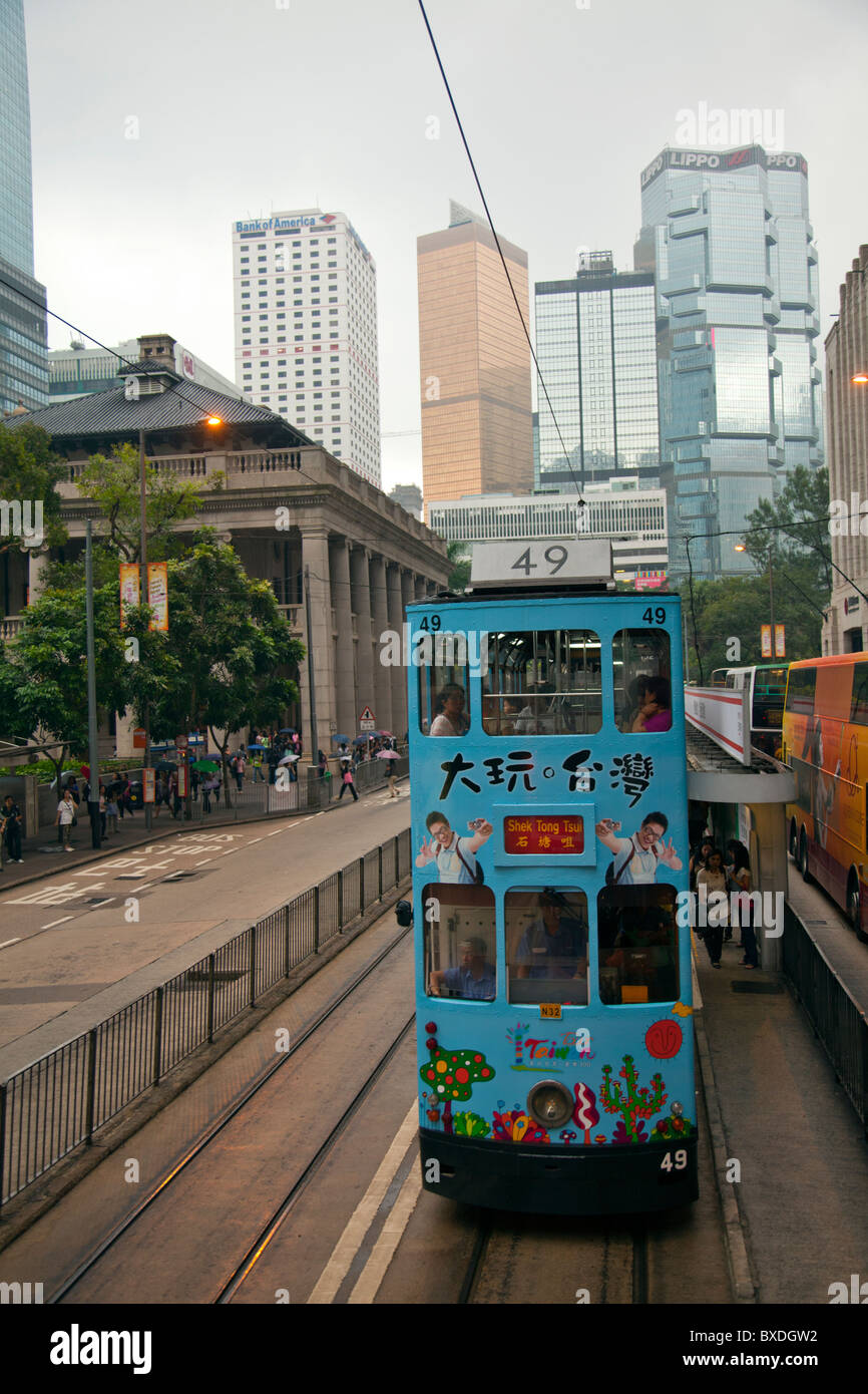 Colourful Tram in the Central District of Hong Kong Island Stock Photo ...