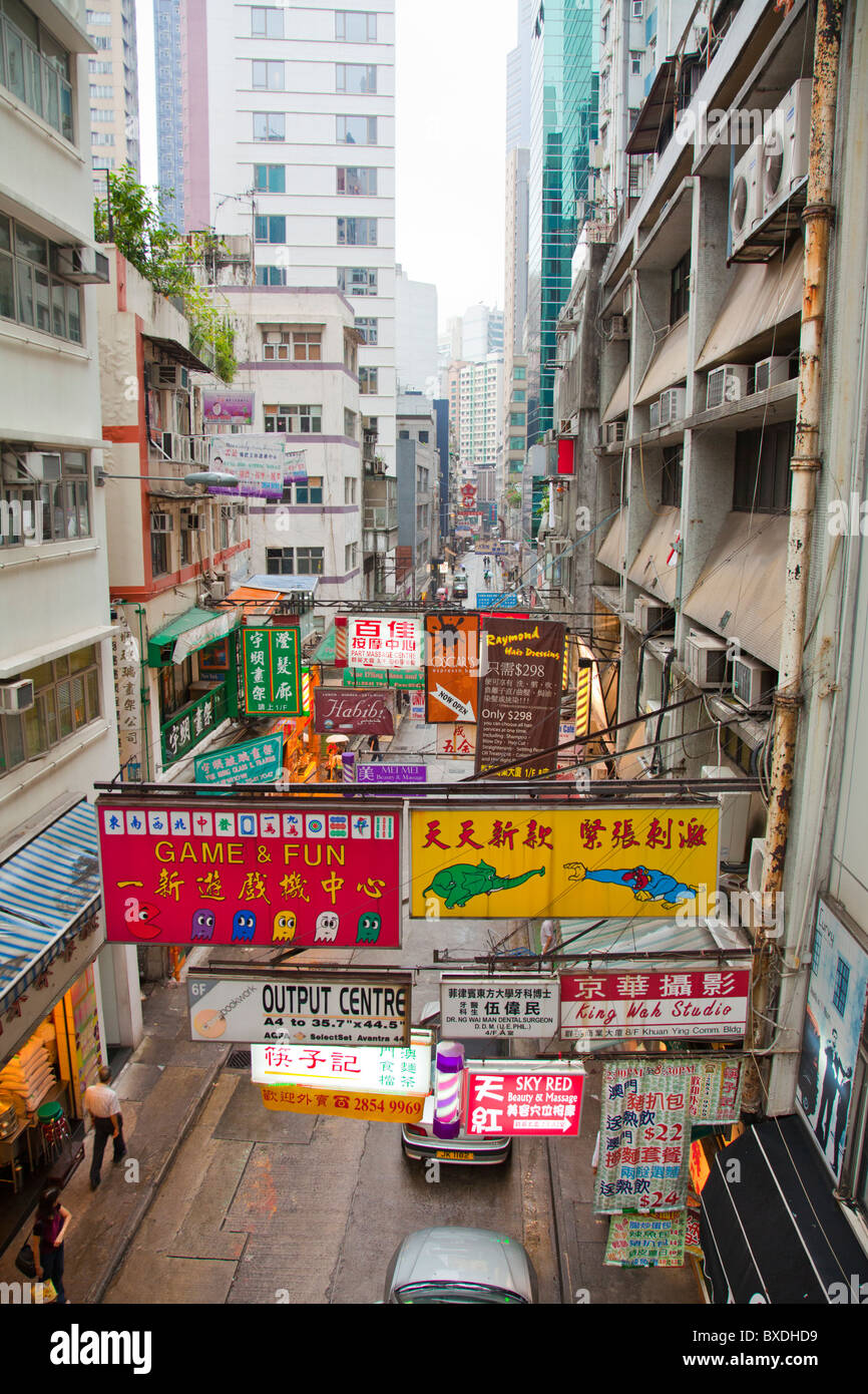 Hong kong street signs soho gage market shoppers hi-res stock ...