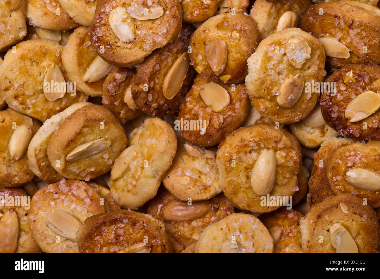 Biscuits background - Top view of biscuits with almonds Stock Photo - Alamy