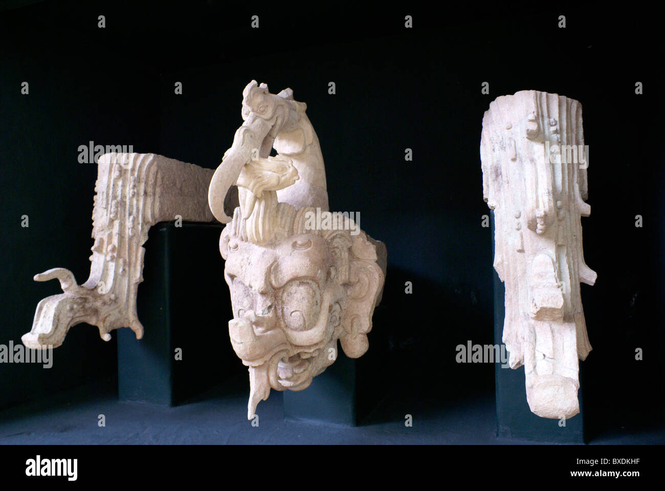 Mayan rain god Chaak and waterbird and streams sculpture, Copan ...