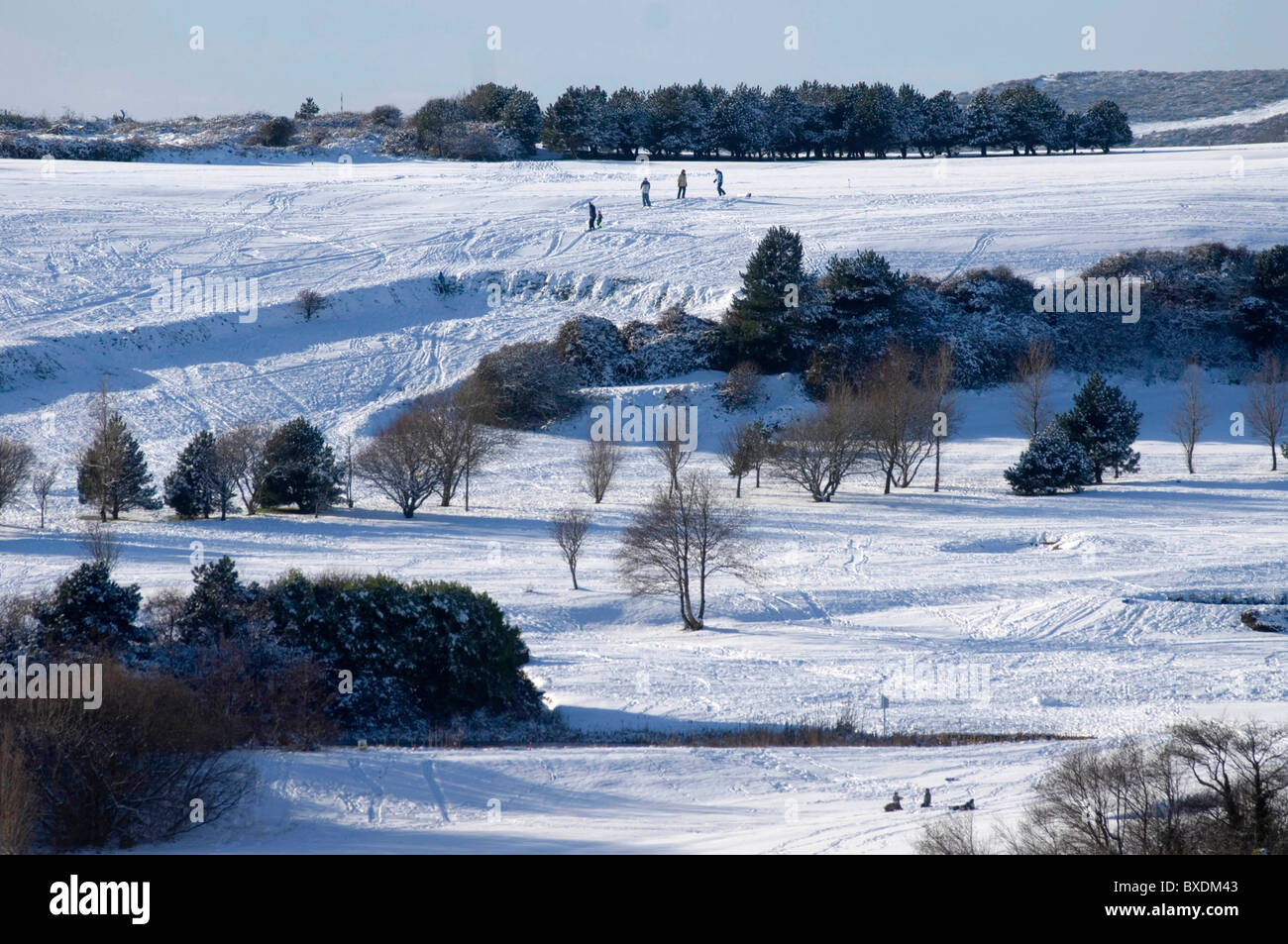 Langland Golf course near Swansea after a night of heavy snowfall Stock ...