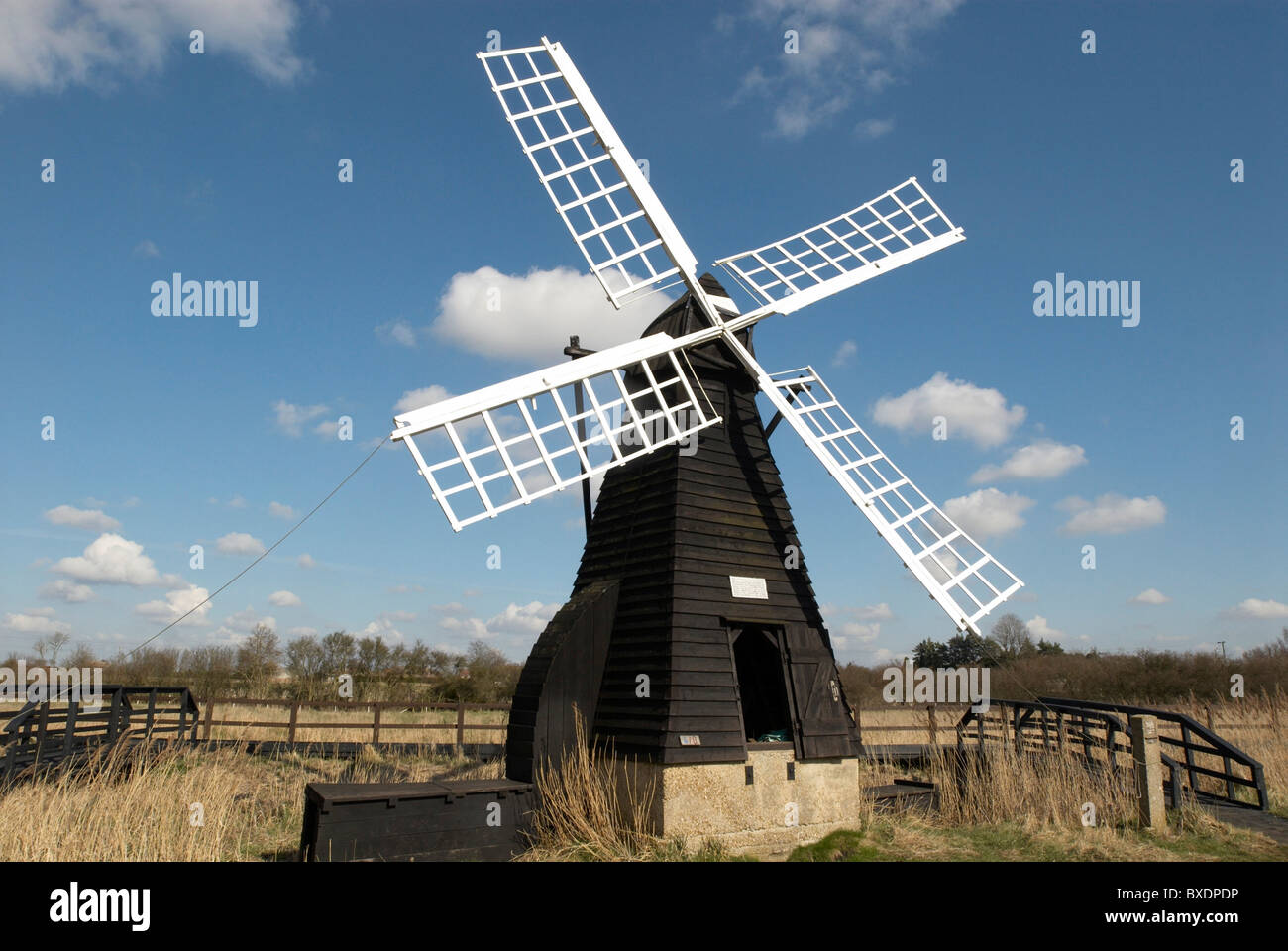 Traditional windmill at Wicken Fen Nature Reserve Cambridgeshire United ...