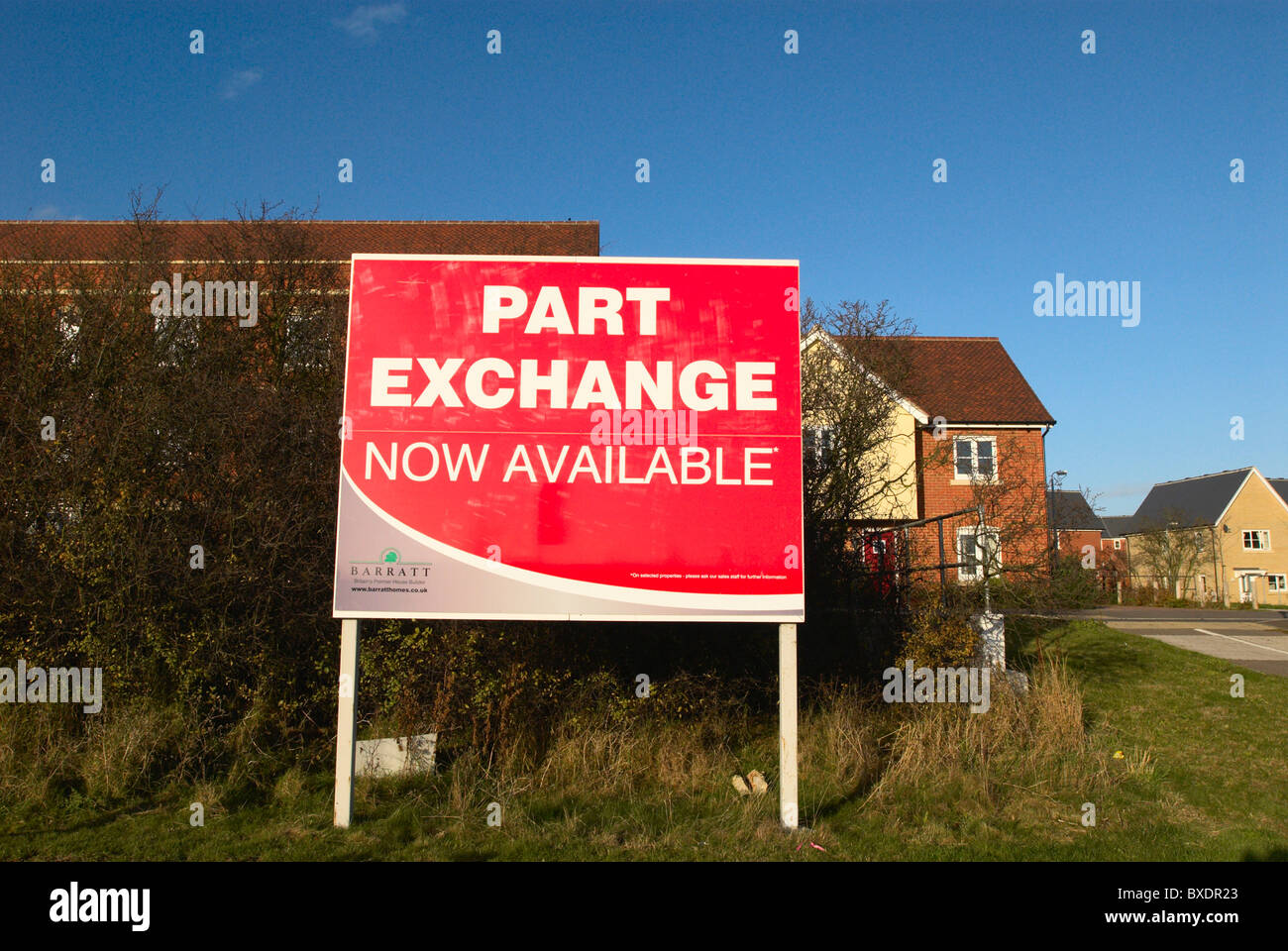 Home builders sign advertising part exchange Stock Photo - Alamy