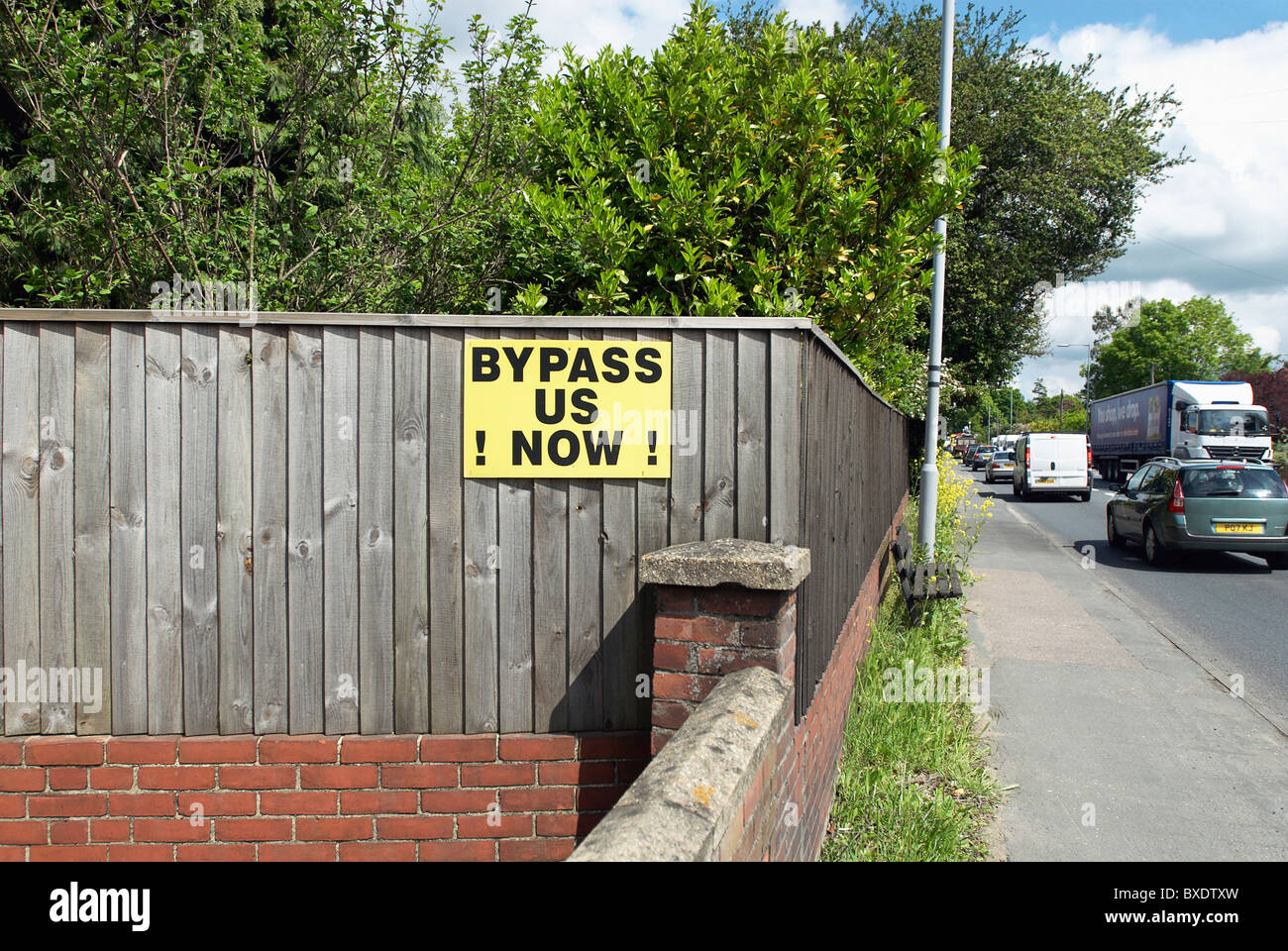 Road bypass' campaign signs in a village on the A140 route between ...