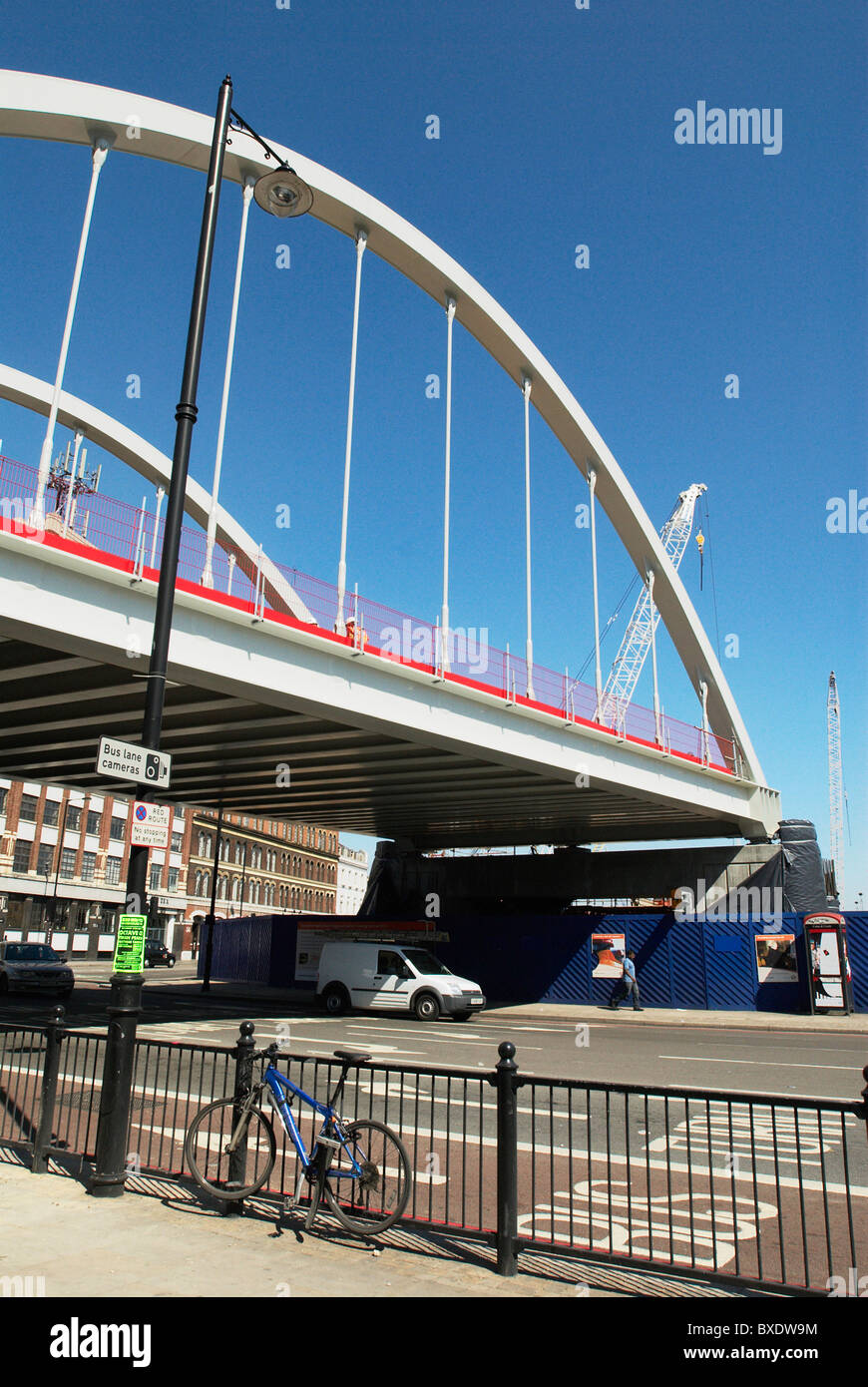 East London train line bridge passing over Shoreditch High Street ...