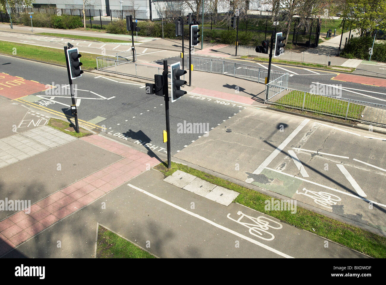 Pedestrian crossing and cycle lane infrastructure South East London UK ...