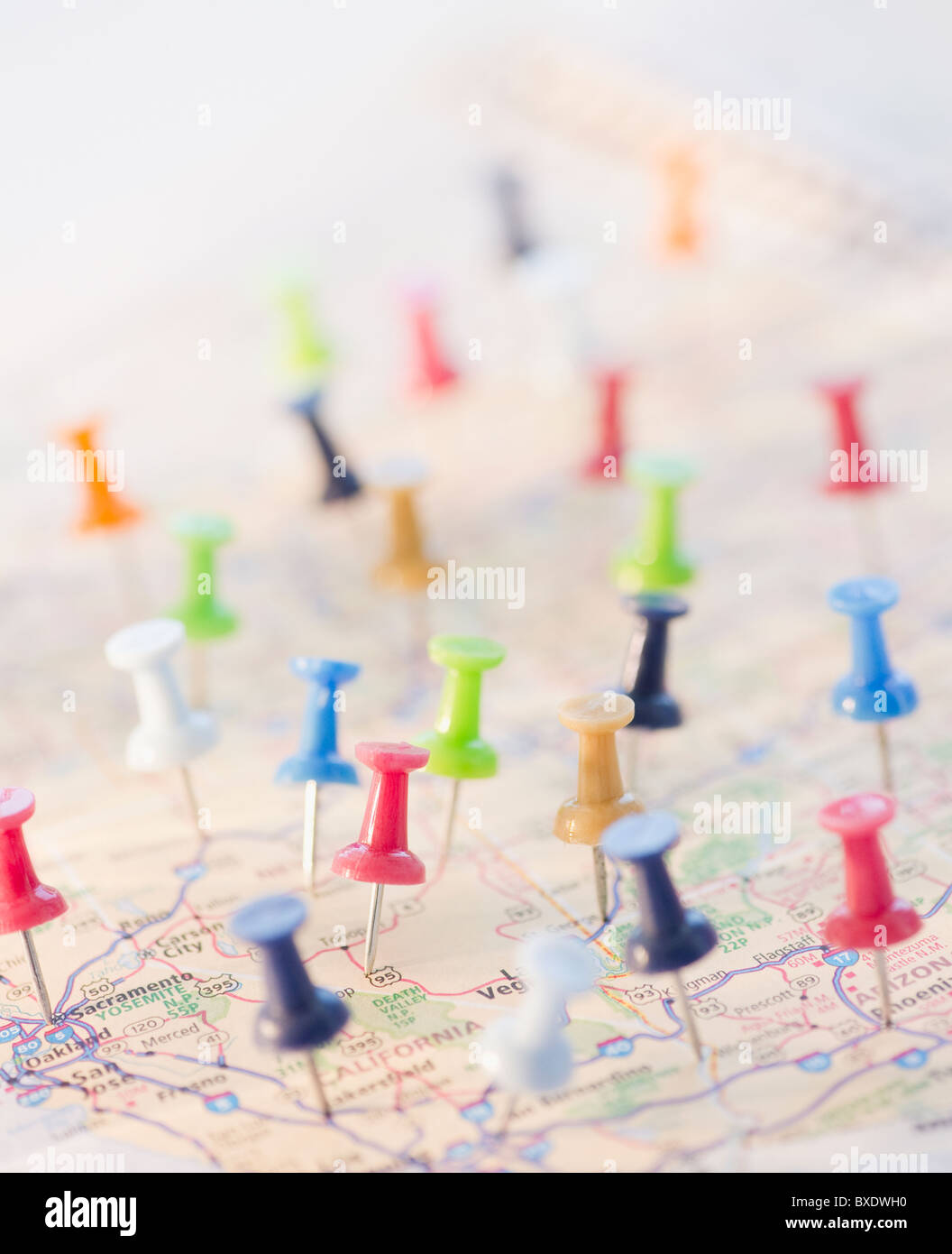 Pushpins in a map Stock Photo - Alamy