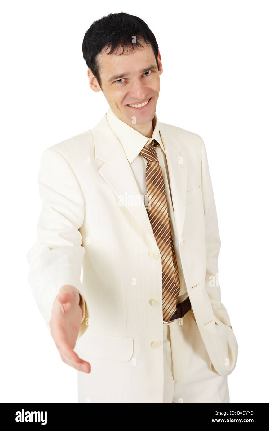 The friendly young man gives a hand for hand shake Stock Photo - Alamy