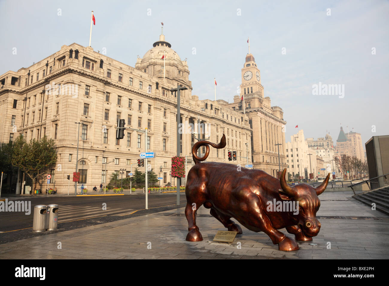 The Bund Bull in Shanghai, China. The Bull Statue was specially made ...