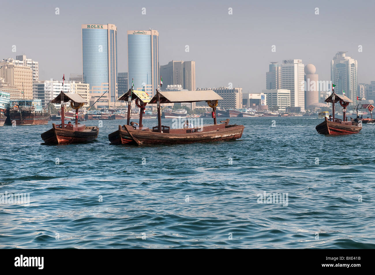 The Abra traditional boats on the creek in Dubai Stock Photo - Alamy