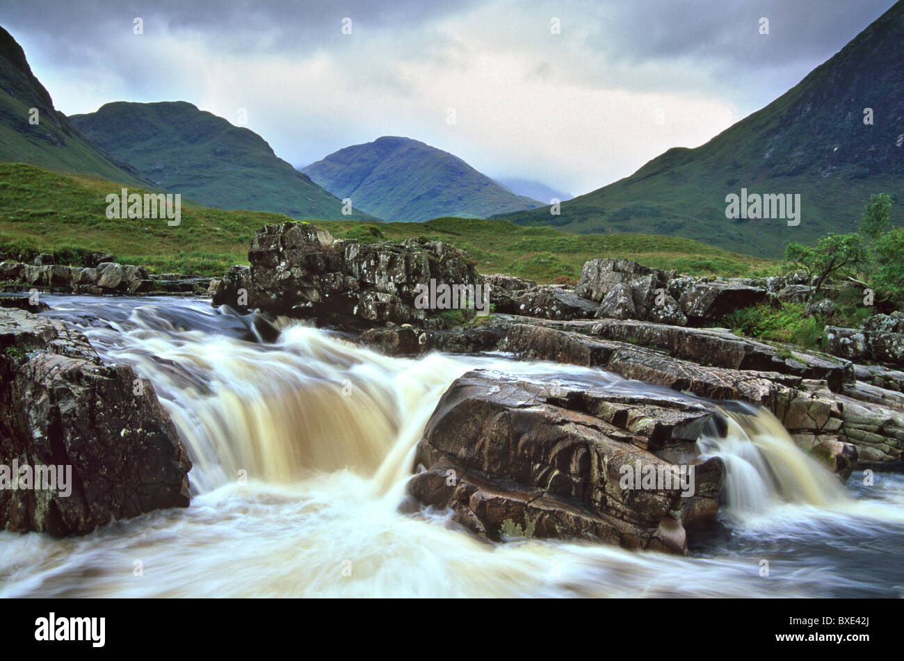 Waterfalls on the river Etive, Glen Etive, Glencoe, Scotish Highlands ...