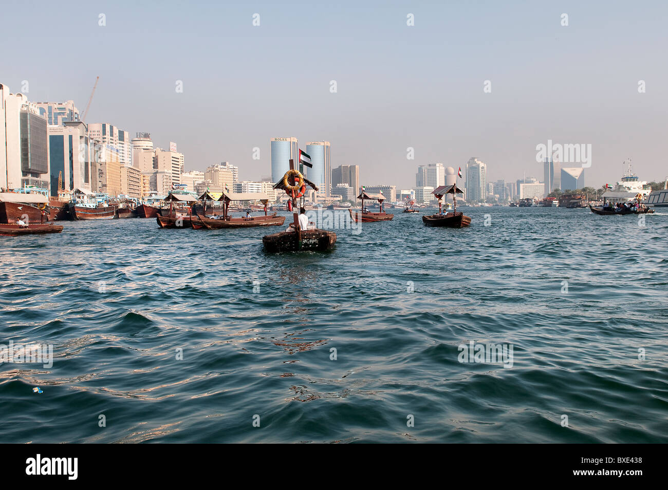 The Abra traditional boats on the creek in Dubai Stock Photo - Alamy