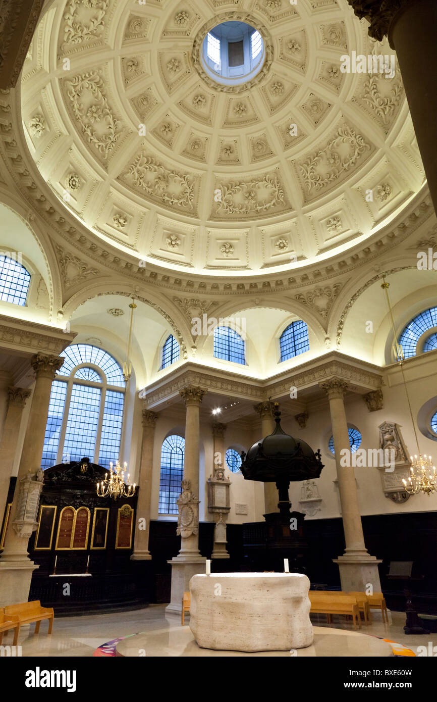 Inside of the church of St Stephen Walbrook, London, England Stock ...