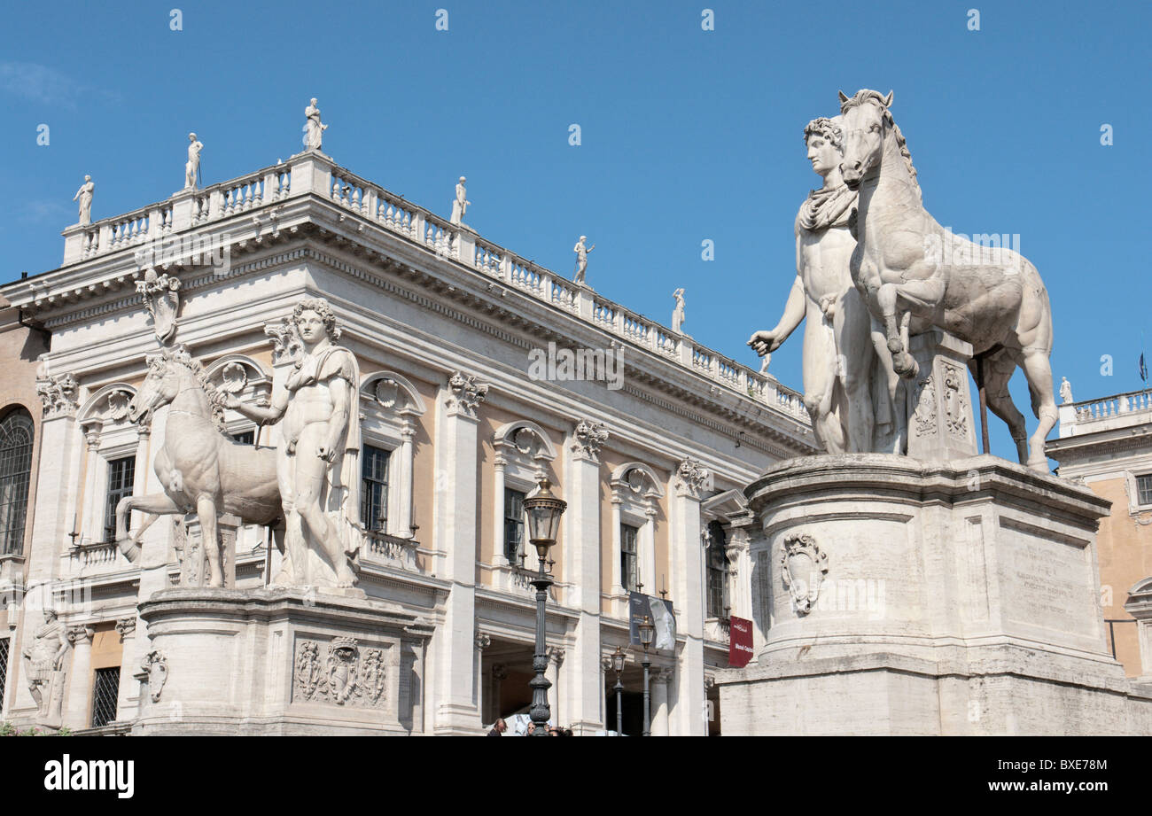 The statues of the Dioscuri in Piazza del Campidoglio in Rome Stock ...