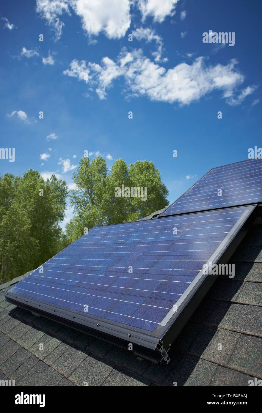 Solar panels on roof Stock Photo - Alamy